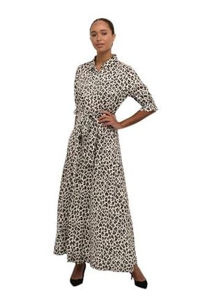 Kaffe KAvelana Robe maxi d&eacute;contract&eacute;e &agrave; manches courtes pour femme avec imprim&eacute; &eacute;l&eacute;gant, Imprim&eacute; l&eacute;opard multicolore, 46
