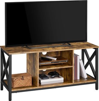 Yaheetech Fernsehschrank mit 4 offenen Lagerregale Stabiler TV-Schrank TV-Board X-förmige Stütze TV-Bank TV-Regal Unterschrank Couchtisch für Wohnzimmer, 106 × 