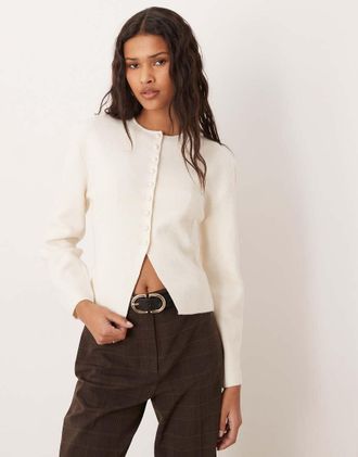 Gina Tricot Gina Tricot - Gilet structur&eacute; en maille compacte - Cr&egrave;me-Blanc