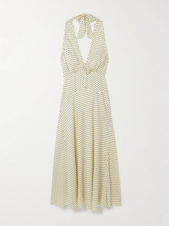 Dôen Mazarin Neckholder-kleid Aus Satin Aus Einer Seidenmischung Mit Rüschen Und Punkten - Creme