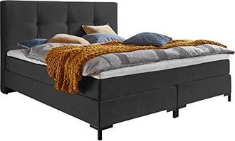 Atlantic Home Collection Romy Boxspringbett mit klassischen Kopfteil, Taschenfederkernmatratze, Härtegrad 3, inklusive Topper, Anthrazit, 160 x 200 cm