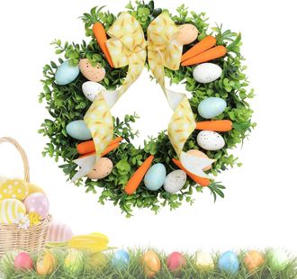 Generic T&uuml;rkranz - 40 x 40 cm, niedliches Eier-Karotten-Design, Fr&uuml;hlingsfest-Blumendekoration, Feiertags-Haust&uuml;rkranz mit Band | f&uuml;r Freunde, Familientreffen