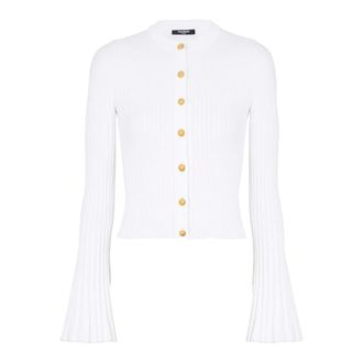Balmain Femme, Pulls, Blanc, Taille: 34 FR Cardigan en maille pliss&eacute;e