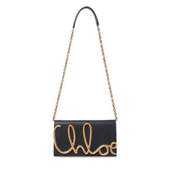 Chlo&eacute; Hobo Bags - Rectangular Crossbody Bag With Gold-Tone Script Lo - Gr. unisize - in Schwarz - f&uuml;r Damen