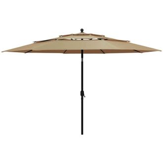 vidaXL Parasol &agrave; 3 niveaux avec m&acirc;t en aluminium Taupe 3,5 m