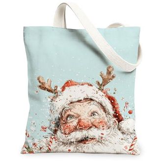 Generic Sacs fourre-tout en toile motif P&egrave;re No&euml;l, sacs de courses r&eacute;utilisables, l&eacute;gers et lavables avec bandouli&egrave;re pour cadeaux, voyage, plage, 33 x 38 cm