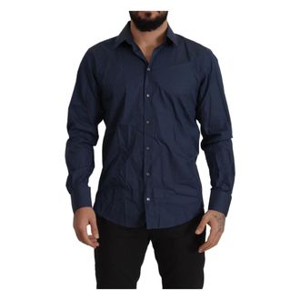 Dolce & Gabbana Homme, Chemises, Bleu, Taille: M Chemise Martini Slim Fit en Coton Bleu