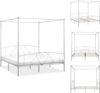 vidaXL Himmelbett-Gestell Wei&szlig; Metall 180 x 200 cm - Himmelbett Gestell - Metallbettrahmen - Doppelbett Rahmen - Wei&szlig;es Bettgestell - Boxspring Bettgestell