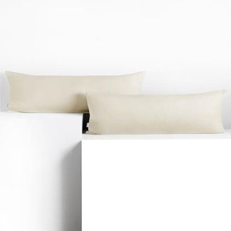 Decoking 2 Kissenbez&uuml;ge 40x200 cm Jersey 100% gek&auml;mmte Baumwolle Rei&szlig;verschluss Ecru Amber