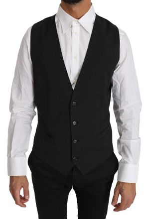 Dolce & Gabbana Mens Gray Solid Wool Waistcoat Vest Clothing