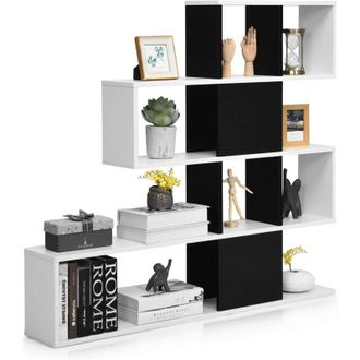 Costway Costway - 5-stoeckiges B&uuml;cherregal, Raumteiler Regal aus Holz, freistehendes Treppenregal, Standregal Stufenregal f&uuml;r Wohnzimmer, Schlafzimmer, B&uuml;ro
