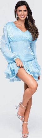 Ombre Minikleid Damen Minikleid mit V-Ausschnitt und R&uuml;schen Creme L (kein Set, 1-tlg)