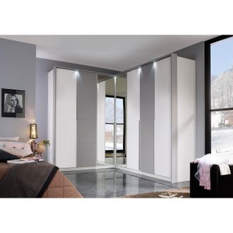 Rauch Orange home24 Eckschrank 100 x 210 x 102cm Weiß/Alpinweiß/Grau 1 Spiegeltür