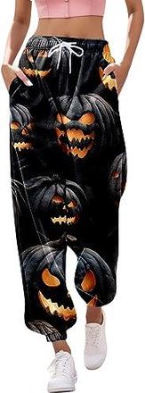 QWUVEDS Femmes Halloween Imprimer Bas Pantalons De Surv&ecirc;tement Poches Taille Haute Sportif Gym Athl&eacute;tique Fit Jogger Pantalon Pantalon Legging Tennis Balle (B