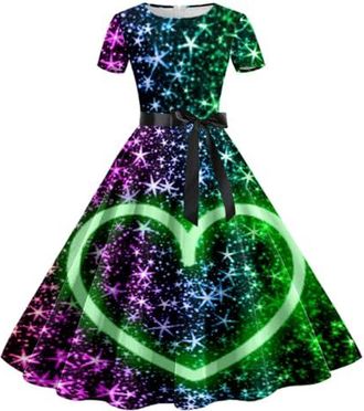 Generic 2026 Robe de soir&eacute;e &agrave; manches courtes pour femme avec imprim&eacute; Saint-Valentin ann&eacute;es 1950, Vert, XXL