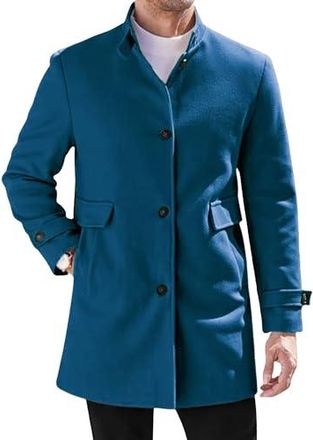 Generic Trench dhiver mi-long pour homme - Col crant&eacute; - Veste d&eacute;contract&eacute;e - Chaud et tendance, bleu, 3XL