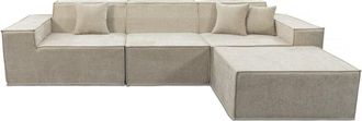 Habitat et Jardin Canap&eacute; droit modulable avec ottoman en tissu textur&eacute; Lusso - 4 places - Beige