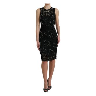 Dolce & Gabbana Elegantes Schwarzes Blumen Spitzen Sheath Kleid - - Dresses - Damen - Schwarzk - S