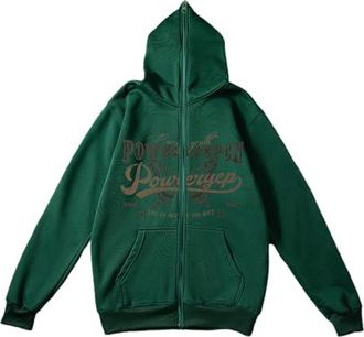 Generic Sweat &agrave; capuche zipp&eacute; pour homme, style couple, imprim&eacute; lettres, d&eacute;contract&eacute;, coupe ample, pour le quotidien, les activit&eacute;s de plein air, Vert, XXL