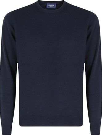 Drumohr Maglia Girocollo Lana Cash Baba - Homme - Pulls - Bleu - Taille: XL