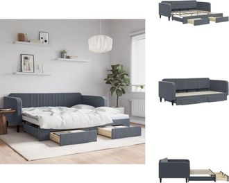 vidaXL Tagesbett Ausziehbar mit Schubladen Dunkelgrau 100x200 cm Samt - Ausziehbares Tagesbett - Ausziehbare Tagesbetten - Schlafbett - Gästebett