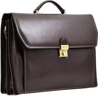 Katana Cartable 3 soufflets en cuir - marron fonc&eacute; - 39 x 30 x 13 cm - Marron