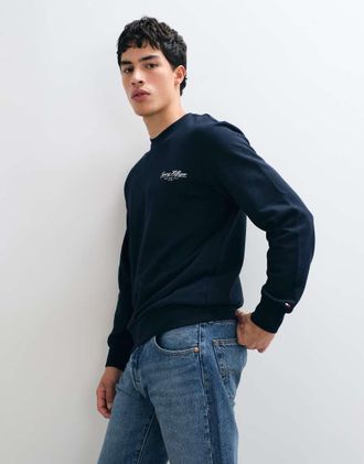 Tommy Hilfiger sweat-shirt col rond &agrave; logo script marine-bleu marine