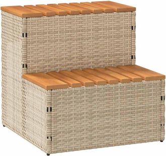 vidaXL Whirlpooltreppe Beige 50x50x50,5 cm Poly Rattan Akazie Massiv - Vidaxl