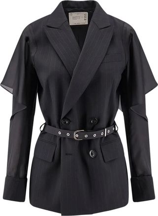 sacai Femme, Vestes, Noir, Taille: 40 FR Blazer crois&eacute; &agrave; rayures