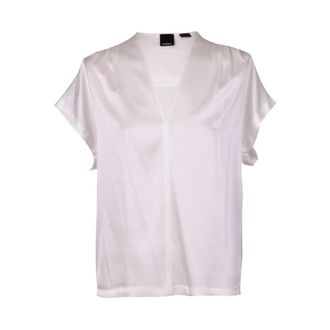 Pinko V-Neck Seidenmischung Kurzarm Top - - Blouses & Shirts - Damen - Wei&szlig; - L