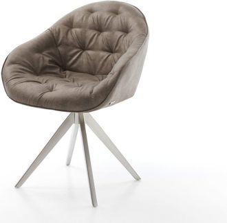 DELIFE Esszimmerstuhl Gaio-Flex Mikrofaser Taupe Vintage Kreuzgestell kantig Edelstahl, Esszimmerstühle