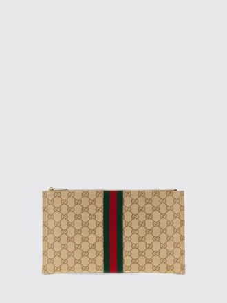 Gucci Clutch aus GG Supreme Canvas mit Web-Detail und Rei&szlig;verschluss