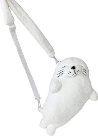 Generic Joli sac &agrave; main en peluche phoque, sac &agrave; bandouli&egrave;re en fourrure douce, pour femme et fille, blanc, 37.0*3.0*23.0