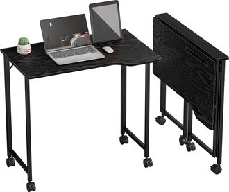 HOMCOM Kleiner Klapptisch, 80 cm faltbarer Computertisch auf Rollen f&uuml;r kleine R&auml;ume, platzsparender Schreibtisch mit Ger&auml;tehalterung f&uuml;r Homeoffice, Schlafz
