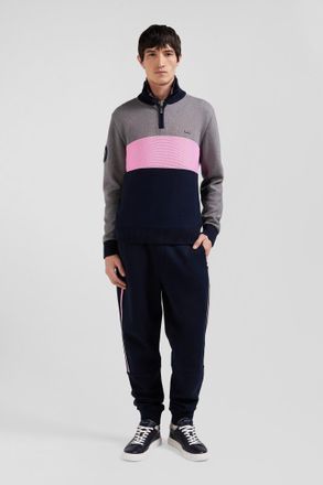 Eden Park Pull Col Camionneur Zipp&eacute; Colorblock En Coton Gris Brod&eacute; Coupe Regular