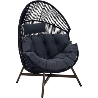 Oviala Oviala - Fauteuil de jardin oeuf sur pied en rotin synth&eacute;tique 142 cm - Cadre acier thermolaqu&eacute; - Coussins rembourr&eacute;s confortables - Style boh&egrave;me