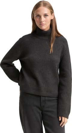 Tom Tailor Damen 1049063 Relaxed Fit Strickpullover mit Stehkragen, 10522-Shale Grey Melange, L