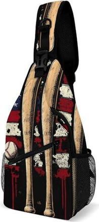 Generic Sacoche Tactique Imprim&eacute; de baseball patriotique USA r&eacute;tro drapeau am&eacute;ricain Casual Sling Bag R&eacute;glable Crossbody Bag pour Homme Cyclisme Camping