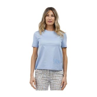 Max Mara T-Shirt mit Rundhalsausschnitt- Print und gesticktem Logo - - Tops - Damen - Blau - S