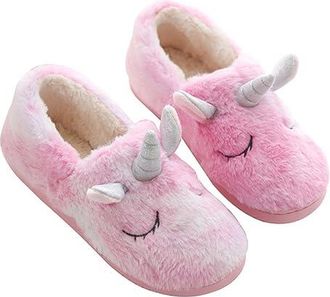 Valiclud Pantoufles Peluche Licorne Pour Femme Rose Chaussures Intérieur Chaudes Automne-hiver Semelle Antidérapante