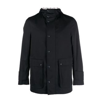 Thom Browne Homme, Vestes, Bleu, Taille: L Parka imperm&eacute;able simplifi&eacute;e &agrave; boutons-pression
