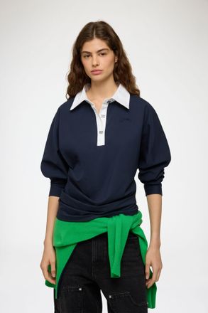 Ganni marineblau Poloshirt aus Jersey in Bio-Baumwolle - Gr&ouml;&szlig;e XXS