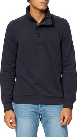 Pierre Cardin Herren Sweat-Shirt Stand-up Collar Zip & Button Supersoft Terry Sustainable Sweatshirt, Blue, S