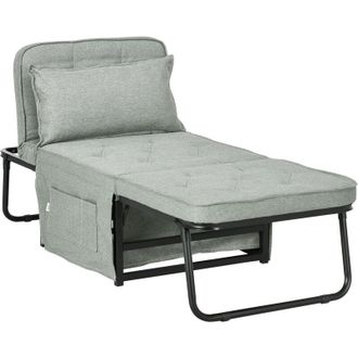 HOMCOM Homcom - Fauteuil chaise longue lit pouf 4 en 1 dossier inclinable 5 niveaux repose-pied rabattable ch&acirc;ssis acier noir tissu noir