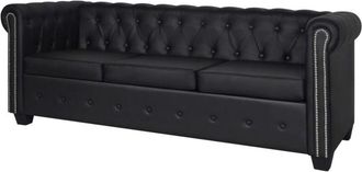 vidaXL Chesterfield-Sofa 3-Sitzer Kunstleder Schwarz - Vidaxl