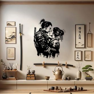 Generic Wandbild aus Metall, Japanisches Romantisches Liebespaar, japanische Dekoration, Frauensilhouette zum Aufh&auml;ngen f&uuml;r Wohnzimmer (Schwarz, 28x35|72x90 c