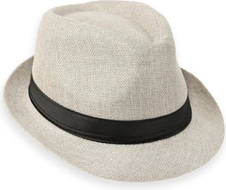 Schramm Fedora Hut f&uuml;r Damen und Herren Panamahut mit Stoffband Sonnenhut in 5 Umfang 56-58cm 100% Polyester Gangster-Hut Trilby-Look, Farbe:grau