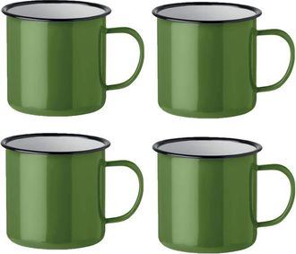 noTrash2003 Kaffeetasse Becher Mug Coffee Trinkbecher Emaille-Becher Vintage Look je 350 ml versch. Farben und Mengen (Grün, 4er Set)