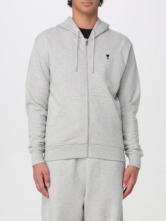Ami Baumwoll-Kapuzenjacke mit Rei&szlig;verschluss mit K&auml;ngurutasche und Logo