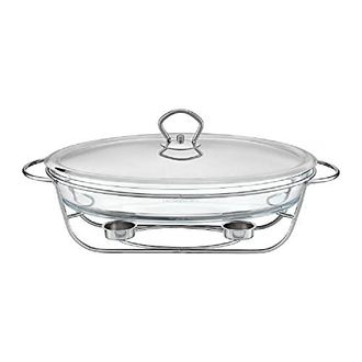 Ambition W&auml;rmebeh&auml;lter f&uuml;r Speisen 3 L Glas Servierschale Warmhalteplatte Teelicht Edelstahl Gestell und Deckel Helios